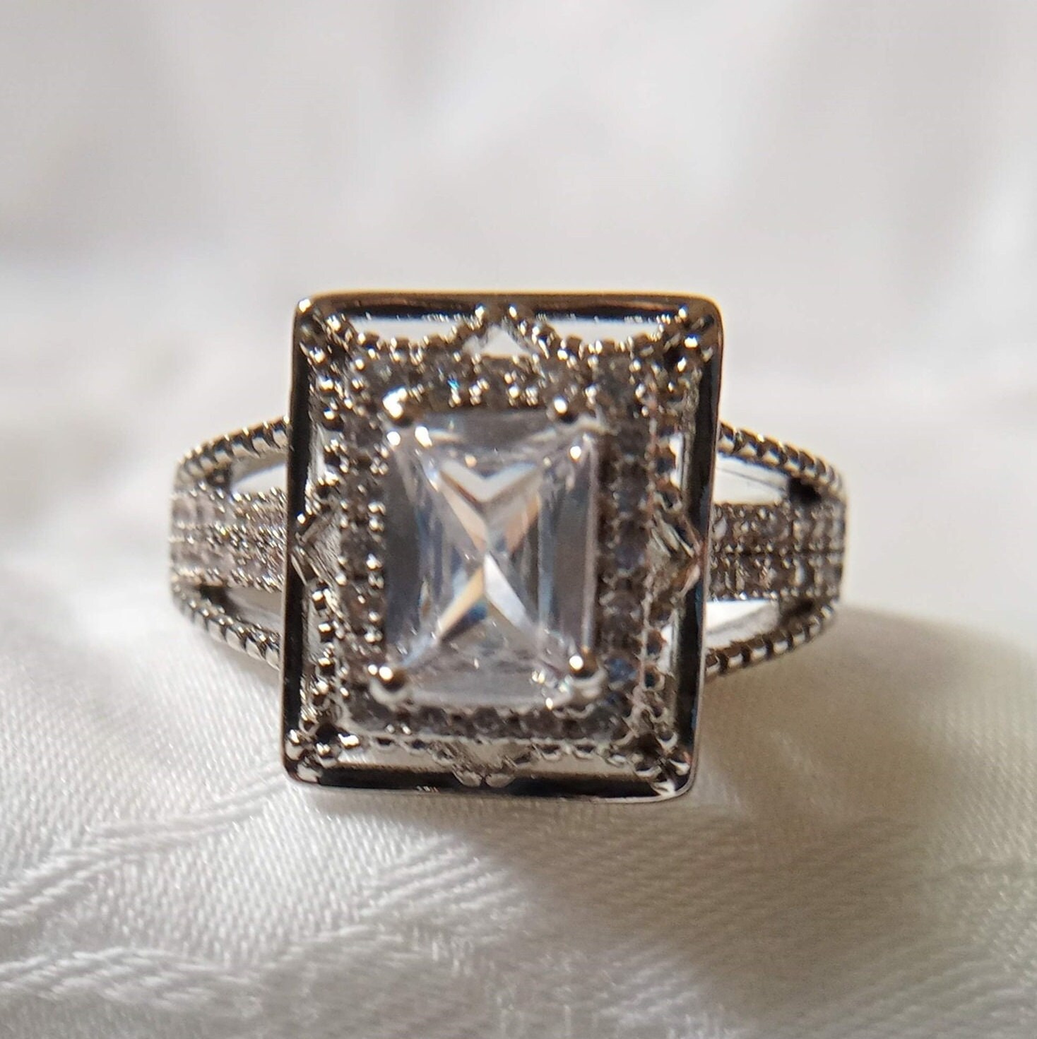 Art Deco Emerald Cut Engagement Ring Emerald Cut Halo CZ - Etsy