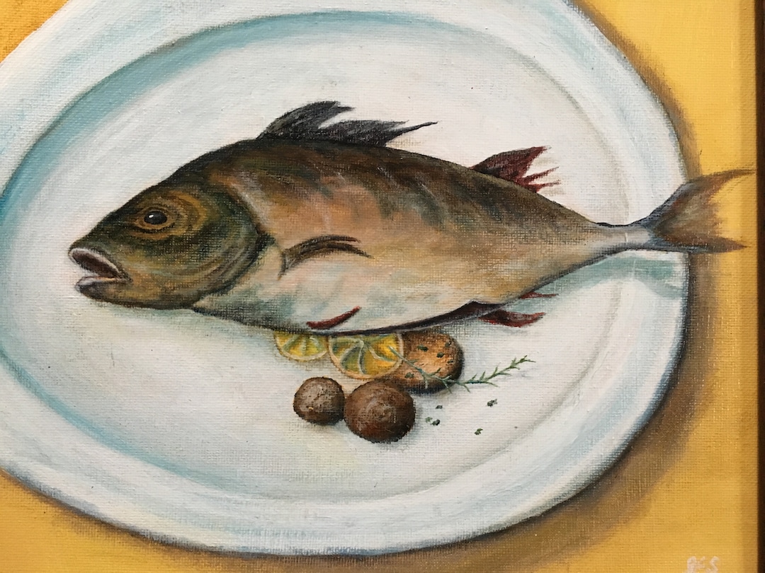 Fish Painting Fish Art Painting of Fish Fish on Plate Plate of Fish ...