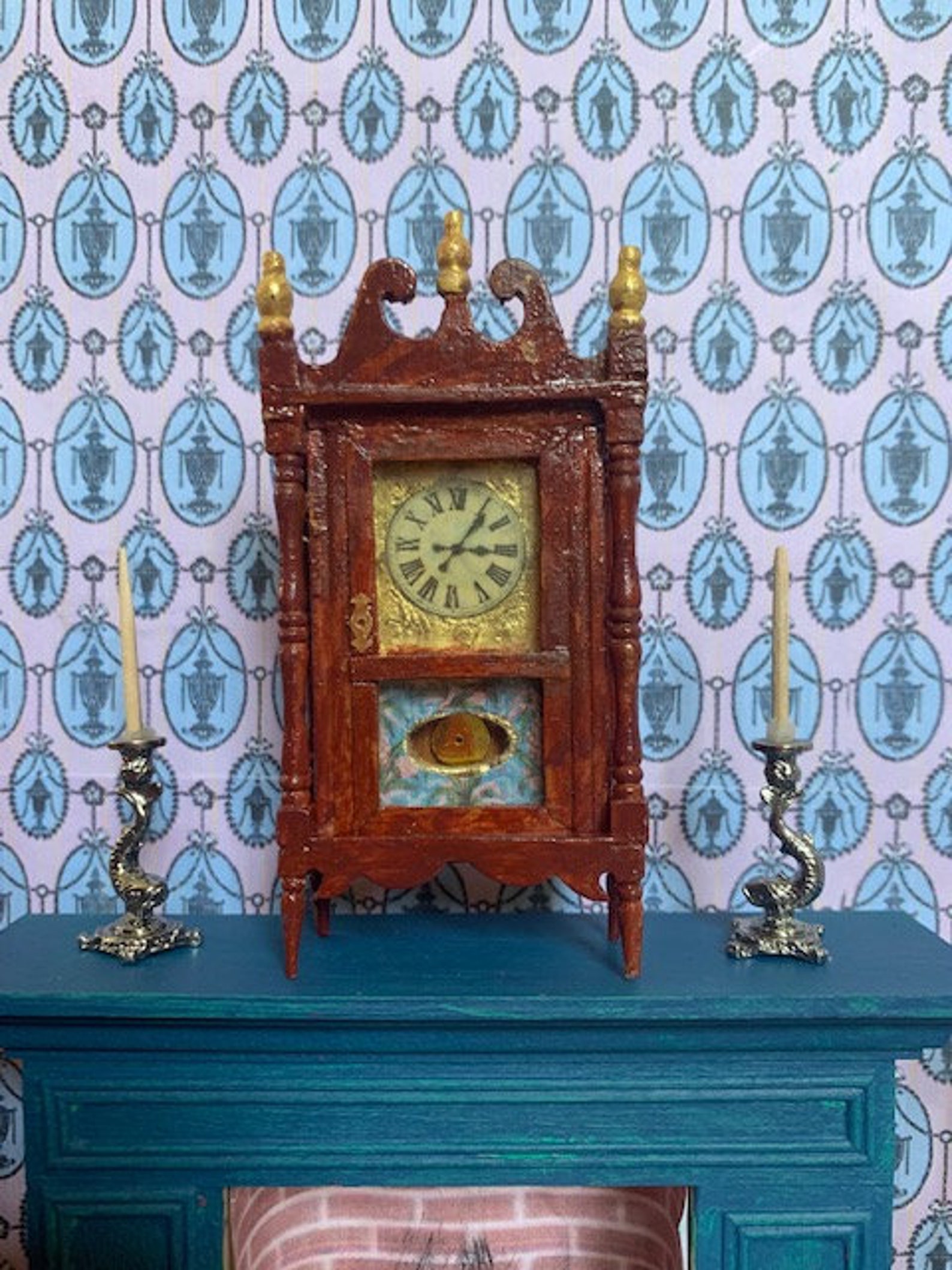 Miniature Federal Mantel Clock: Handcrafted Mahogany Dollhouse ...
