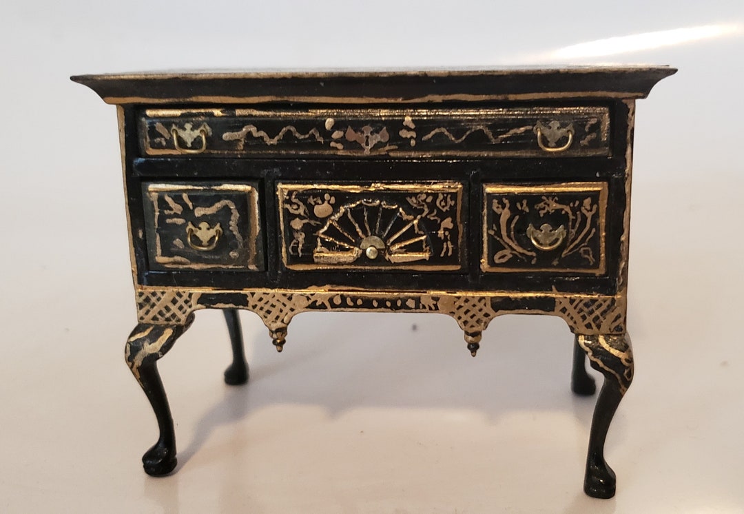 Handcrafted, Hand Embellished 1/12 Scale Queen Ann Lowboy in Japanning ...