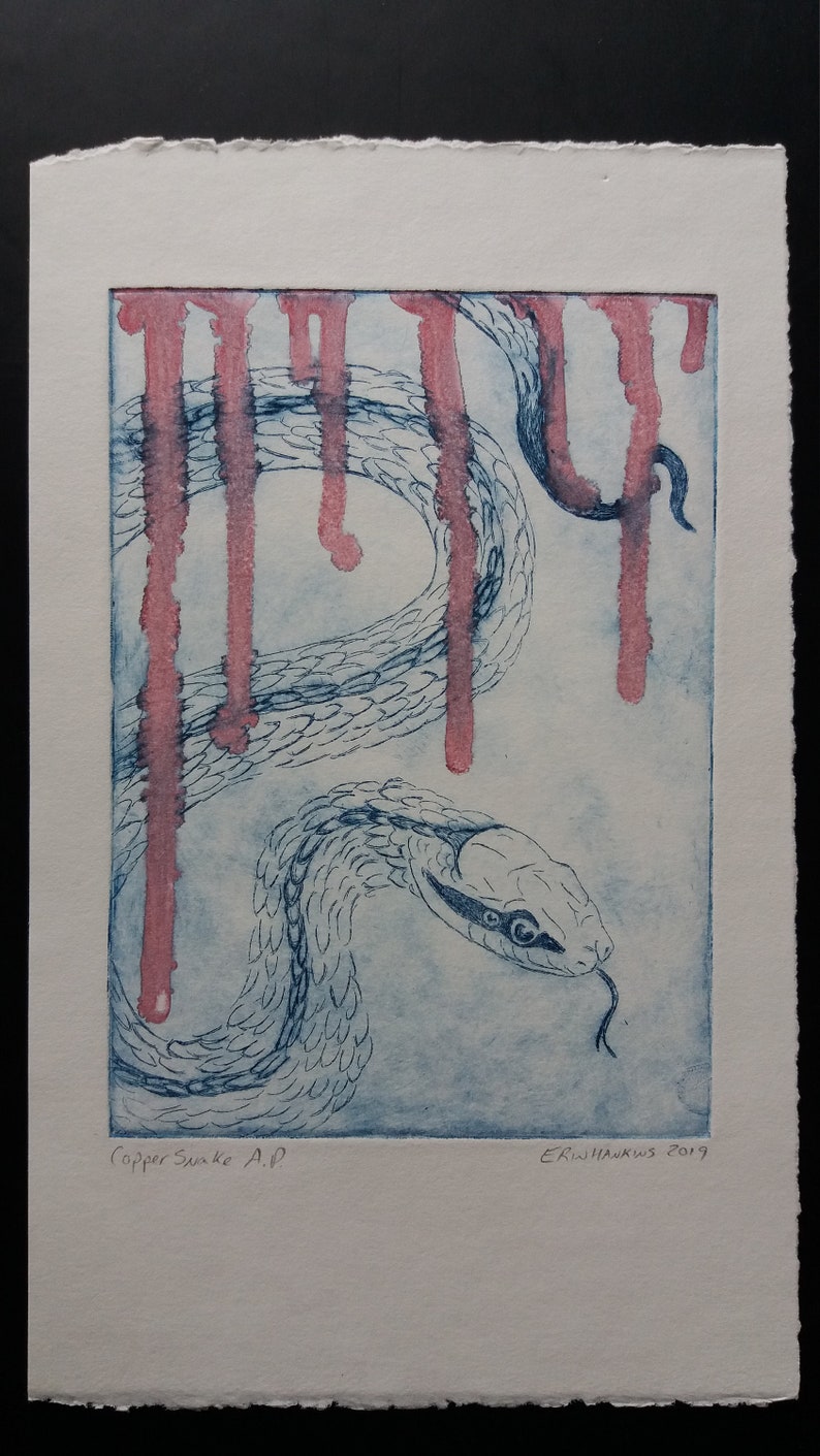 Snake Copper Plate Etching One of a Kind Original Intaglio - Etsy