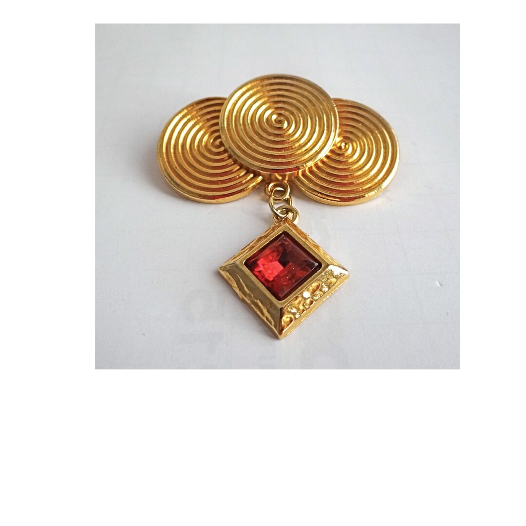 Maroussia Brooch; Gold and Red Stone Brooch; Art Deco Style; Vintage ...
