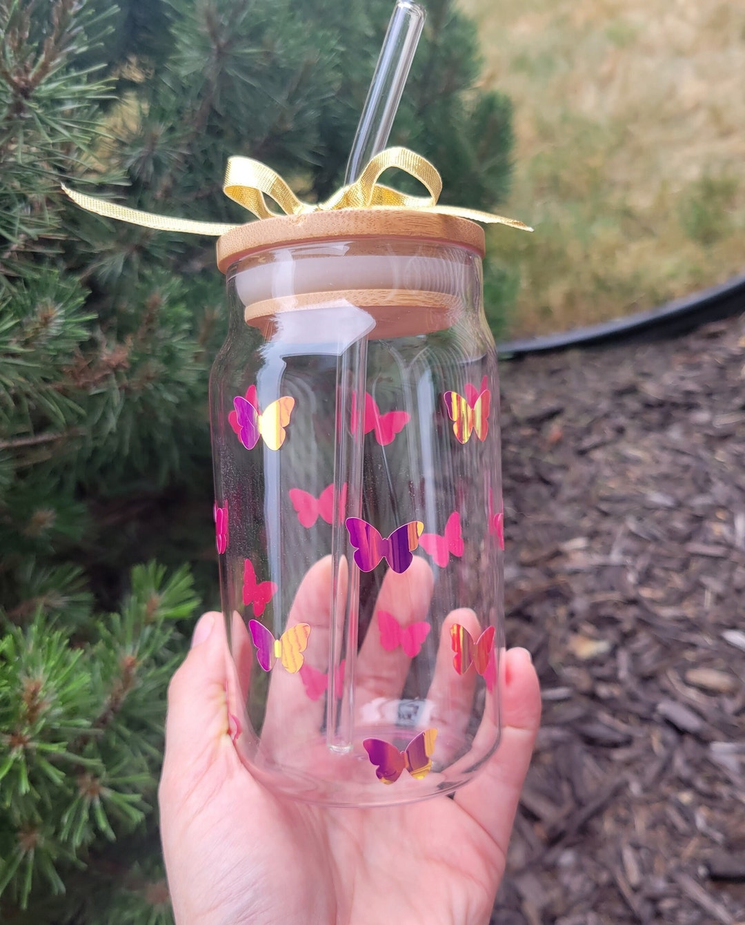 Butterfly Beer Can Glass Iced Coffee Glass Butterfly - Etsy