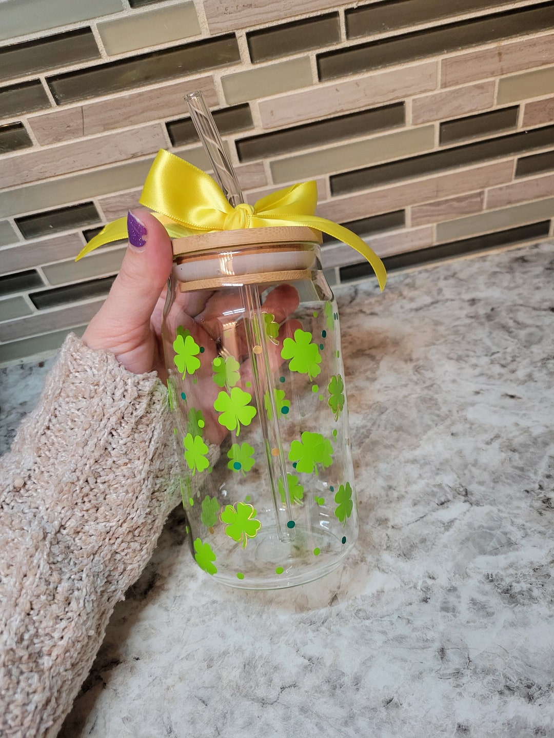 St. Patrick's Day Glass Iced Coffee Glass Lucky Iced Coffee Glass Four ...