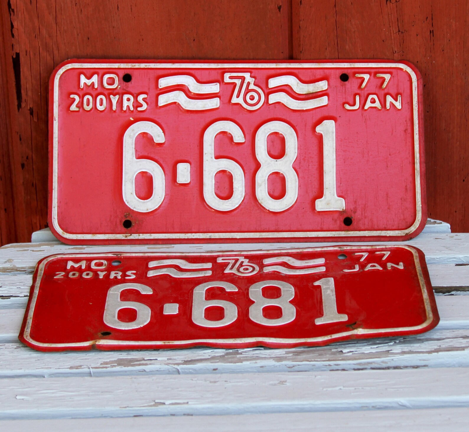 Vintage Missouri License Plates Red Metal Jan. 1976-77 Bicentennial 200 ...