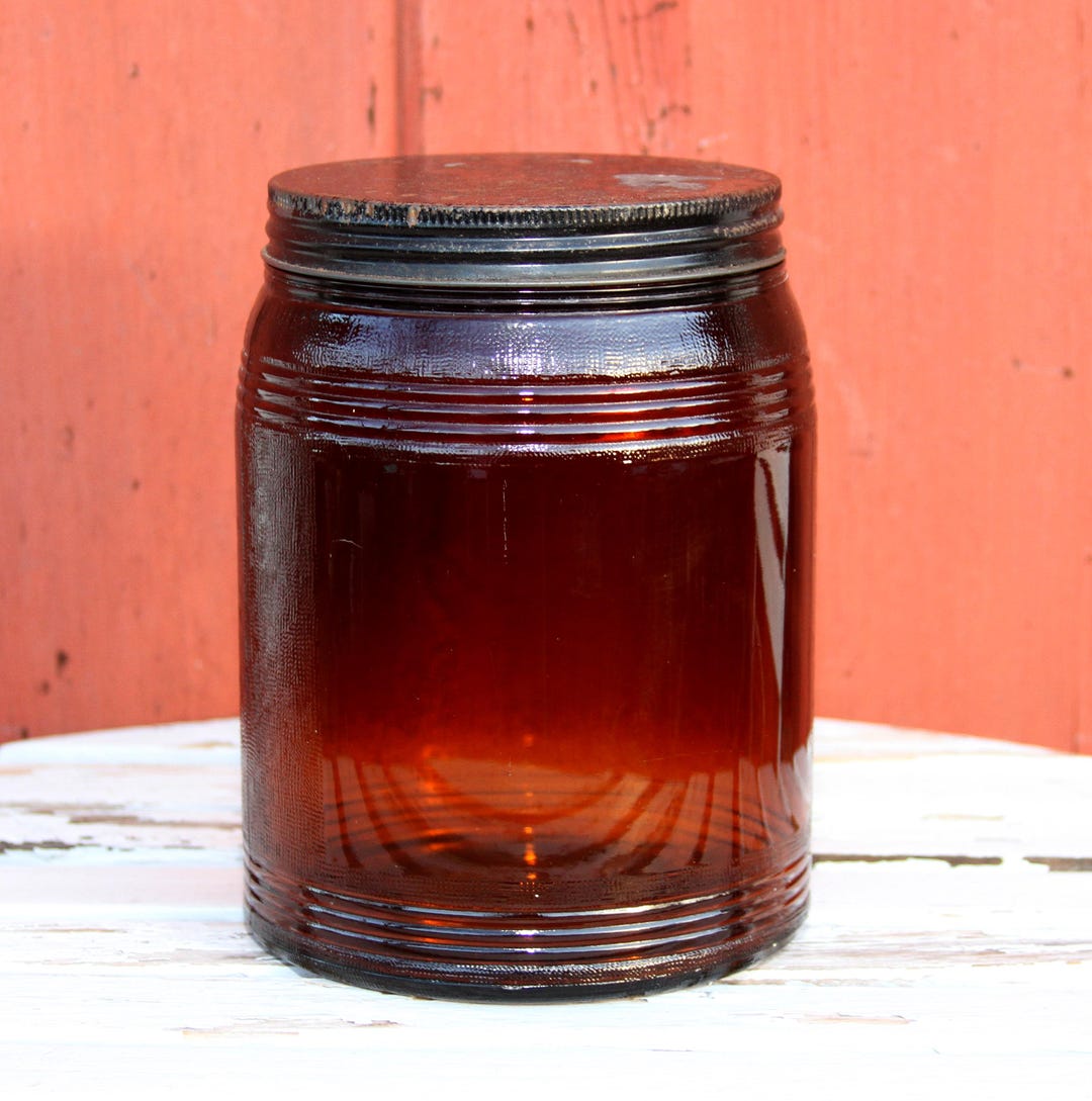 Vintage Abbott Laboratories Amber Glass Jar With Metal Lid Owens Glass ...