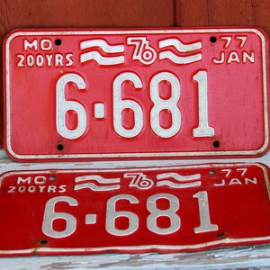 Vintage Missouri License Plates Red Metal Jan. 1976-77 Bicentennial 200 ...