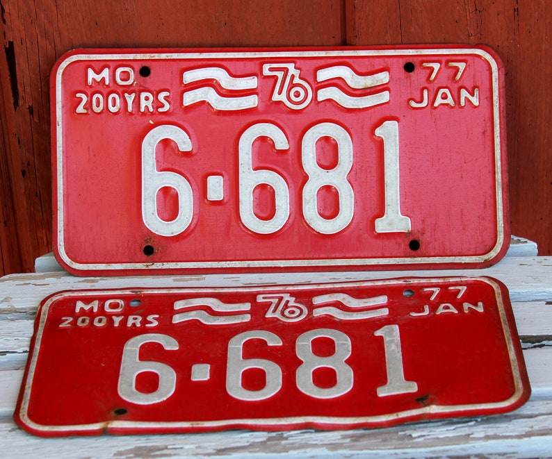 Vintage Missouri License Plates Red Metal Jan. 1976-77 Bicentennial 200 ...