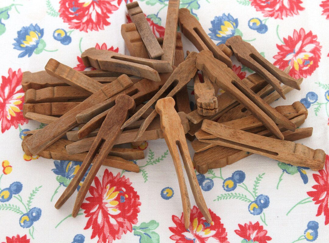 20 Antique Wood Clothespins Flat Peg Style - Etsy