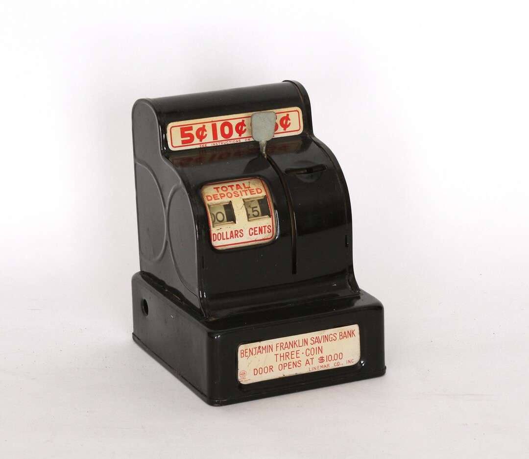 Vintage 1940's Benjamin Franklin Cash Register 3 Coin Toy Bank by ...
