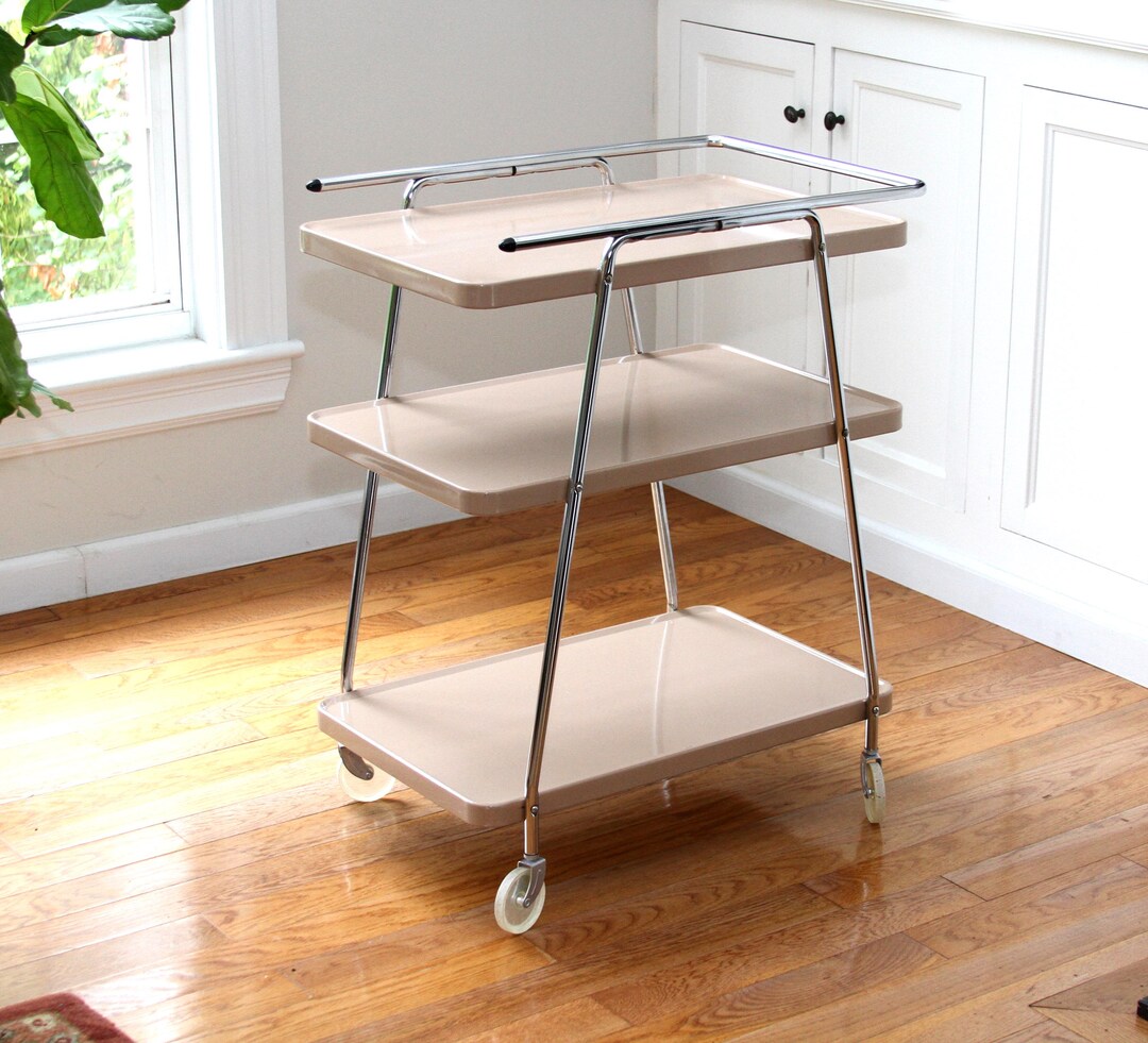 Mid Century Modern Cosco 3 Tiered Metal Kitchen /bar Cart With Chrome ...