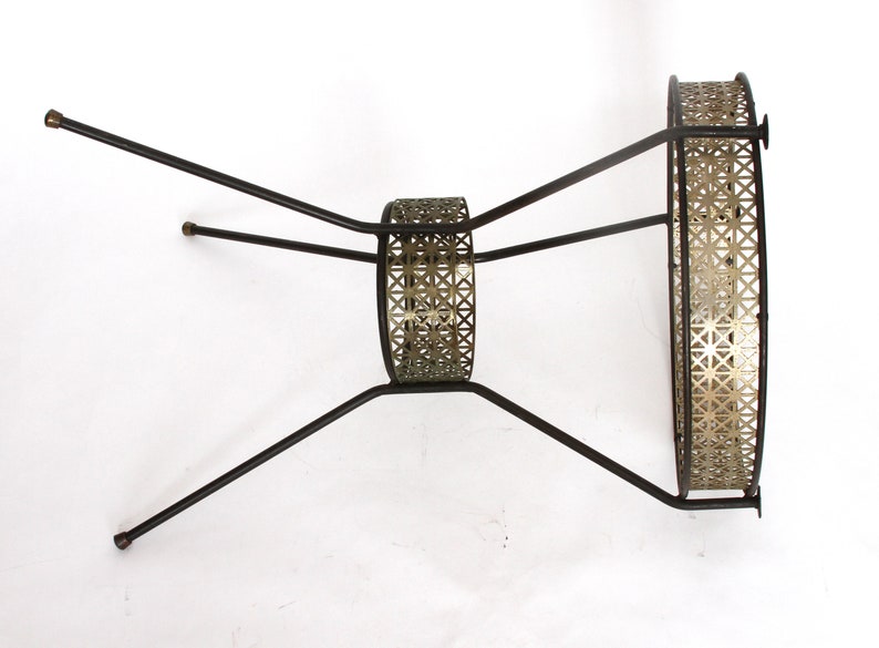 Rare Mid Century Atomic Pierced Metal Accent Table With Iron Tripod ...
