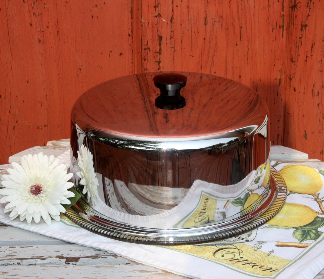 Vintage Chrome Cake Cover With Round Pressed Glass Cake Plate Starburst ...