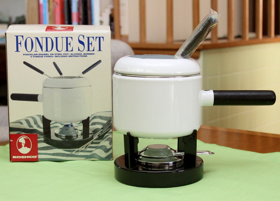 Vintage White Enamel Fondue Set New in Box - Etsy