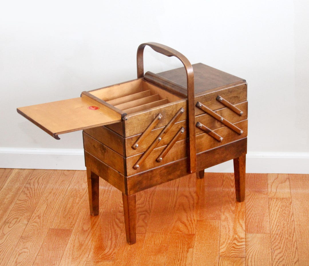 Vintage Danish Accordion Wooden Sewing Box Stand, Strommen Bruk Norway ...