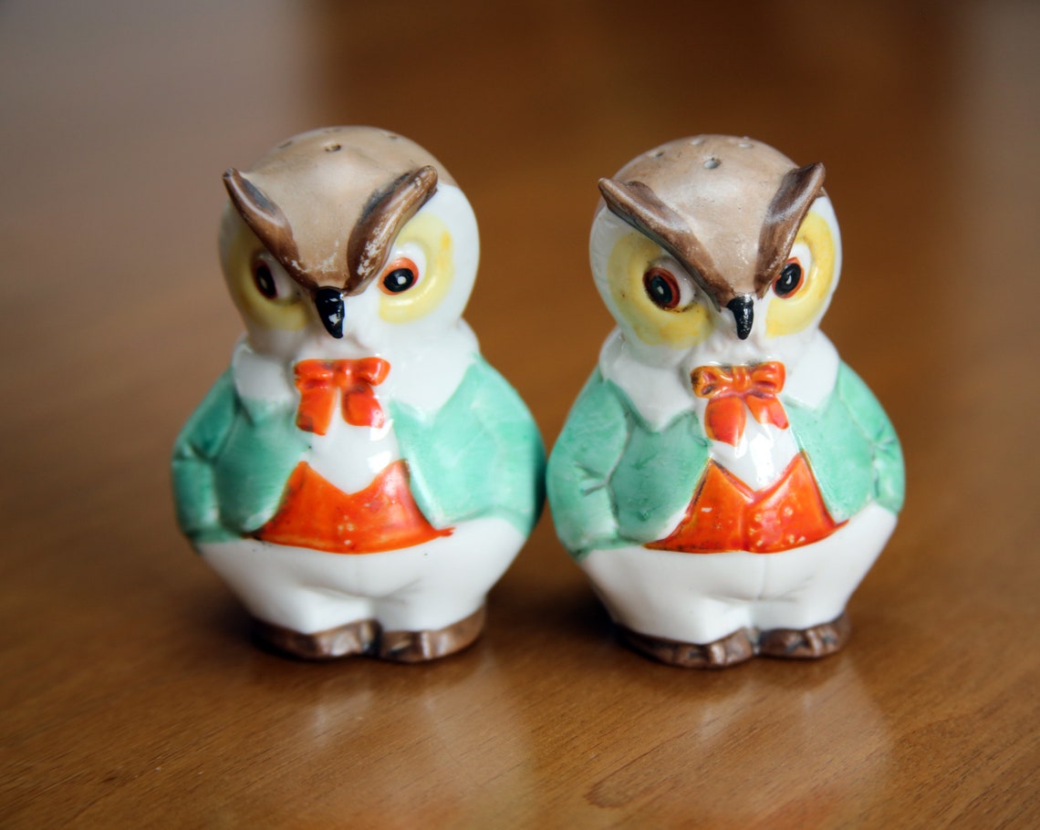 Vintage Owl Salt & Pepper Shaker Set Hand Painted Porcelain - Etsy Vintage Owl Salt & Pepper Shaker Set Hand Painted Porcelain - Etsy