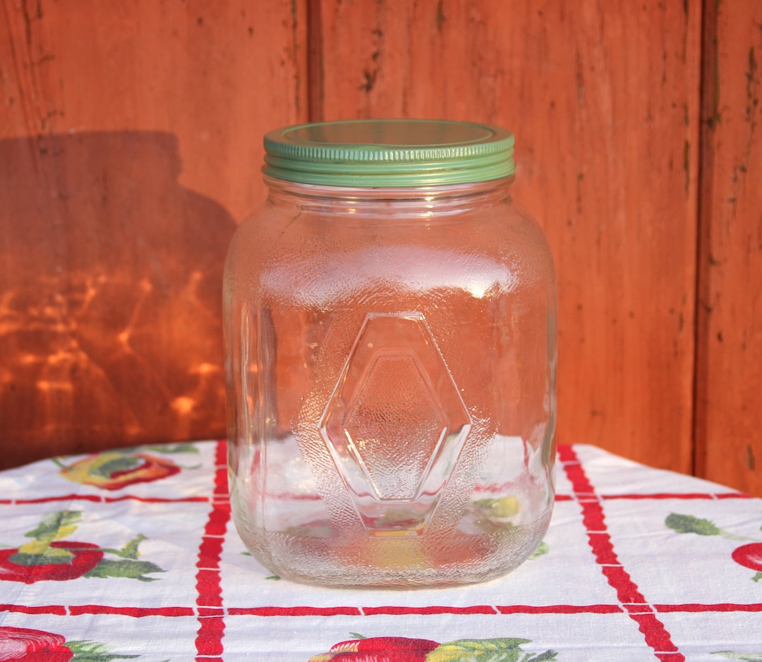 Vintage Hoosier Glass Storage Jar Pantry Canister W Green Metal Lid ...