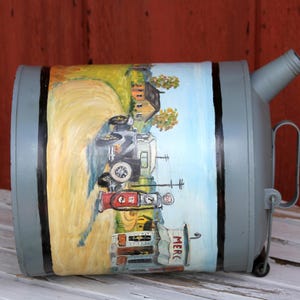Vintage Gasoline Can With Hand Painted Farm Scene, Antique Cars and Old ...