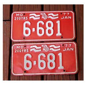 Vintage Missouri License Plates Red Metal Jan. 1976-77 Bicentennial 200 ...