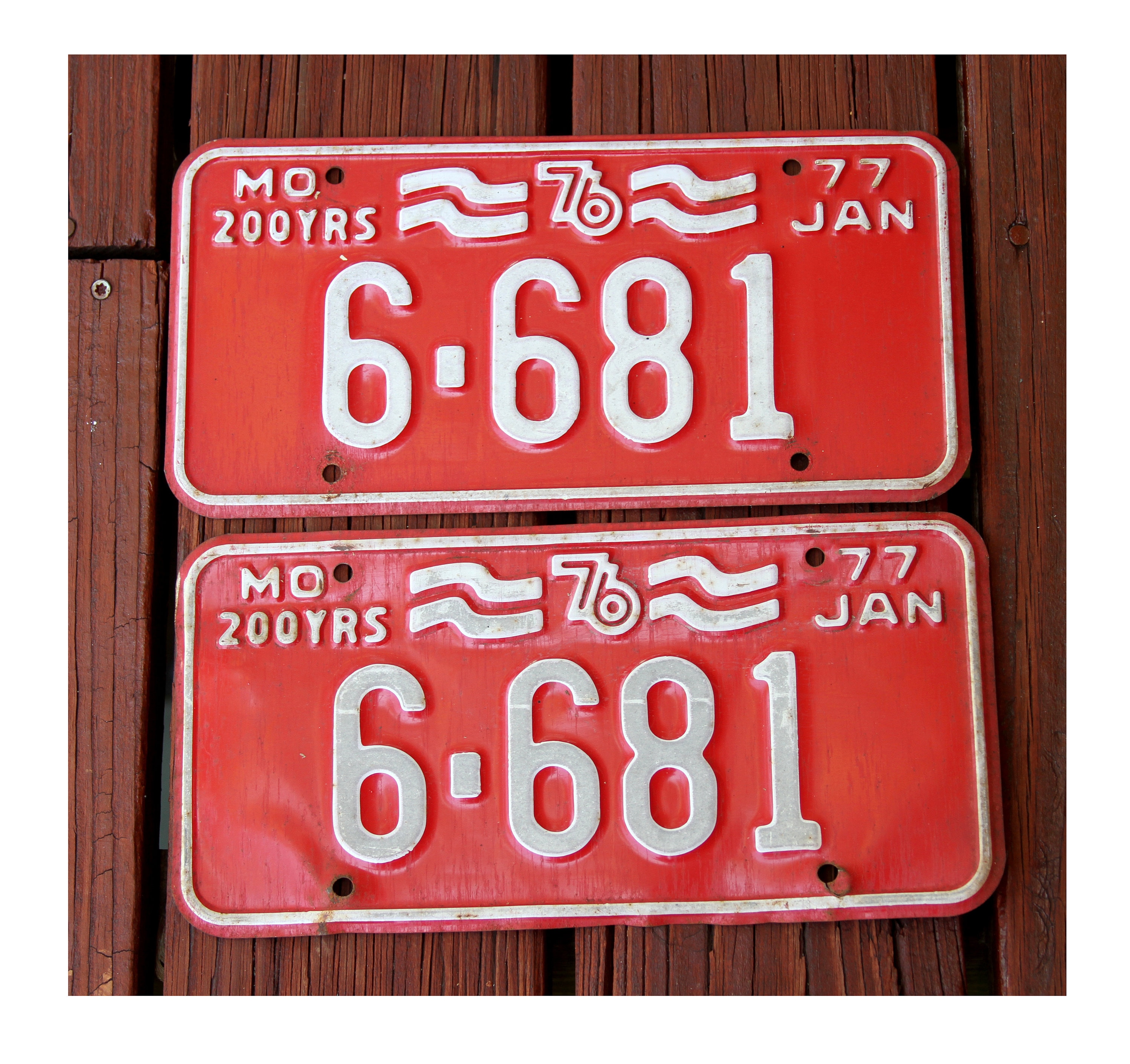 Vintage Missouri License Plates Red Metal Jan. 1976-77 Bicentennial 200 ...