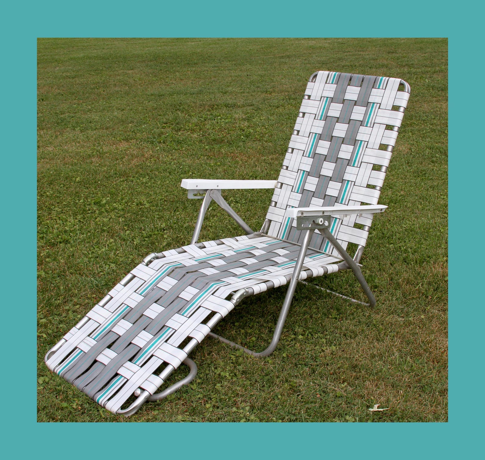 Vintage Webbed Aluminum Chaise Outdoor Lounge Lawn Chair by Sun Terrace ...