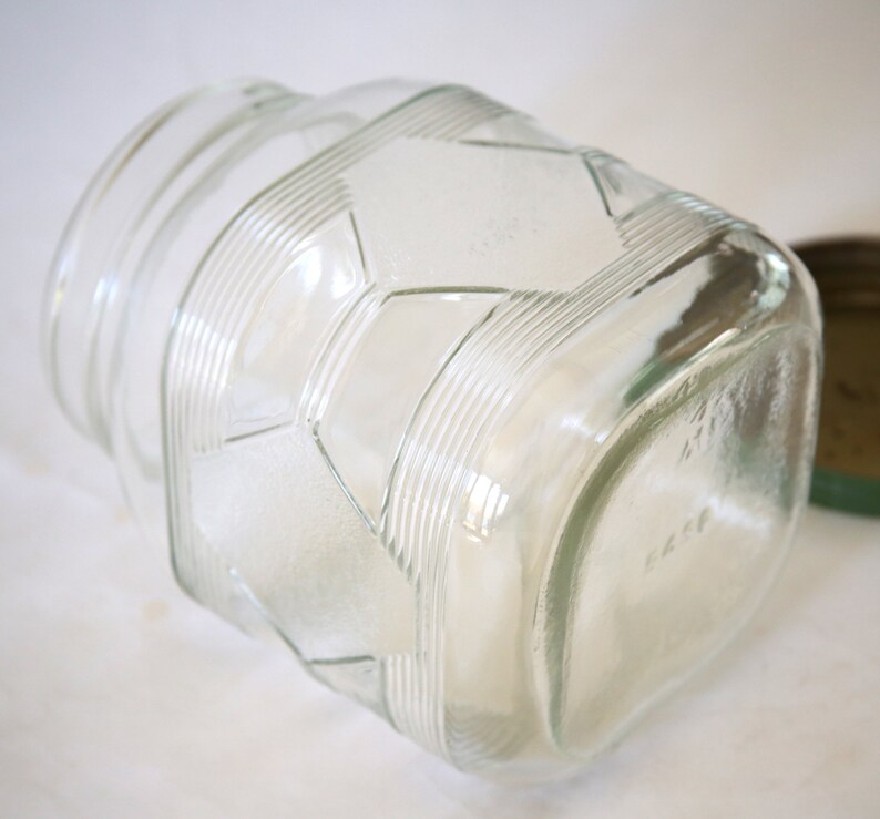Vintage Ribbed Glass Kitchen Storage Jar With Green Metal Lid | Etsy