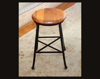 Vintage 1940's Industrial Tripod Iron Legs With Wood Seat Stool/ Artist ...
