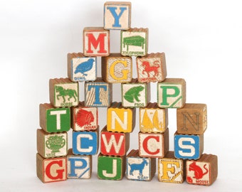 Wooden Alphabet Blocks Vintage - Etsy
