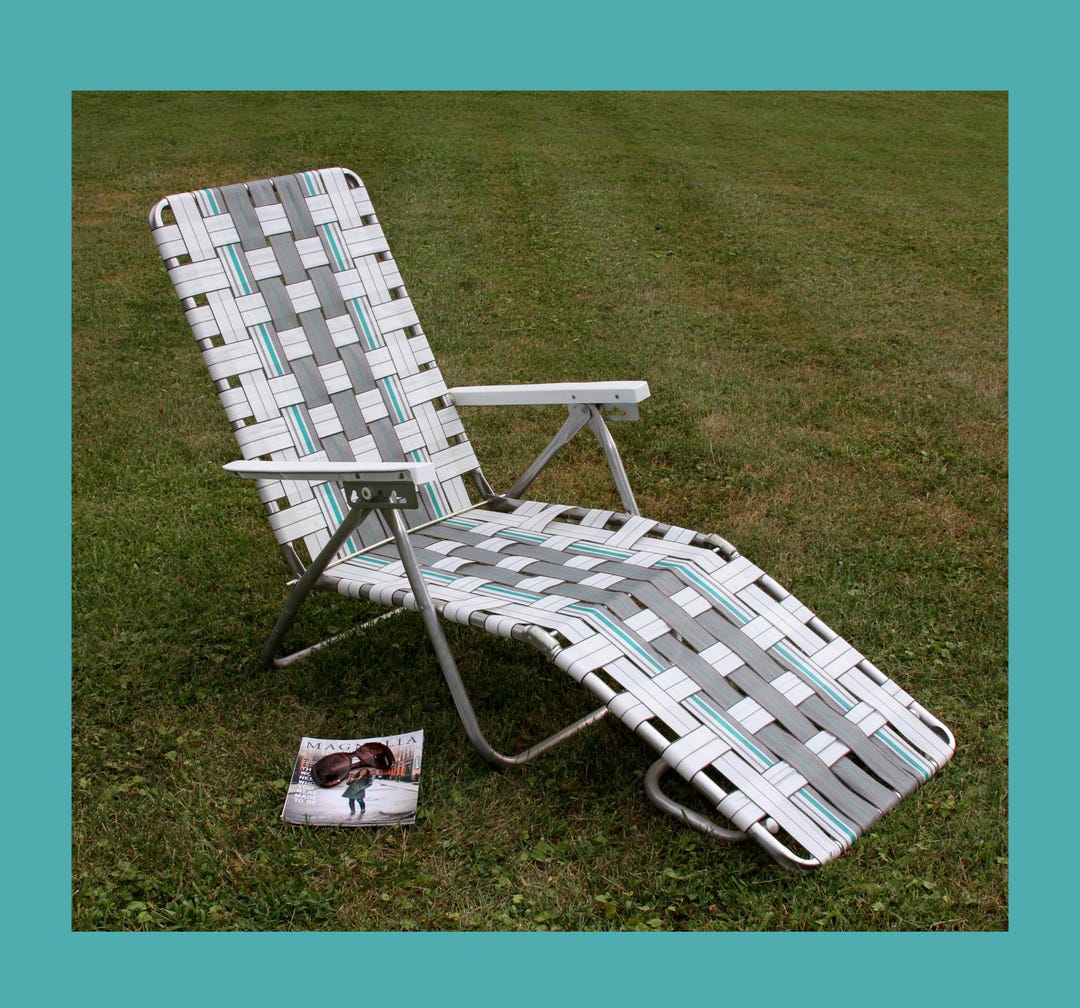 Vintage Webbed Aluminum Chaise Outdoor Lounge Lawn Chair by Sun Terrace ...