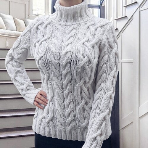 Merino Cable Knit Turtleneck Sweater Cozy Handmade Sweater - Etsy