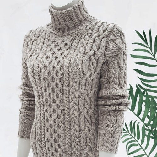 Merino Cable Knit Turtleneck Sweater Cozy Handmade Sweater - Etsy