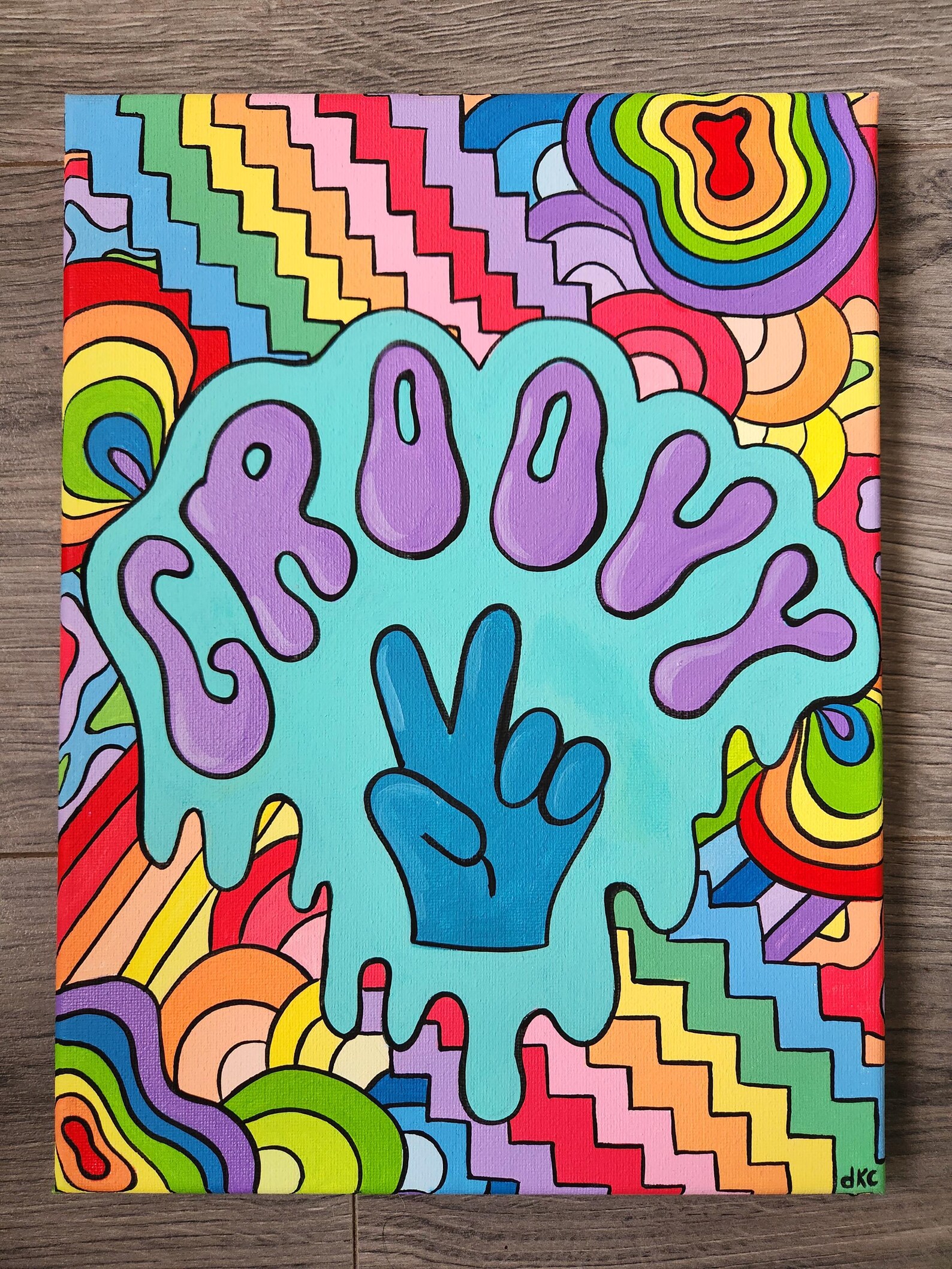 Groovy Trippy Rainbow Acrylic Painting Retro - Etsy