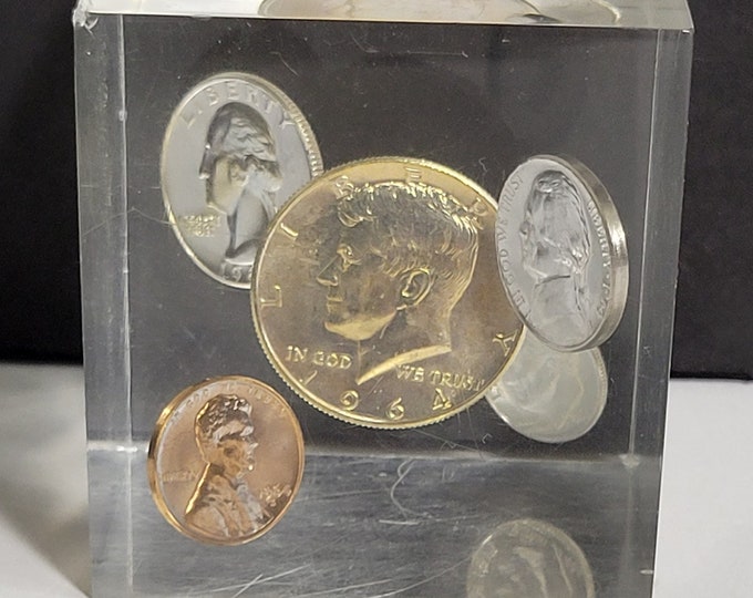 Lucite/acrylic Paperweight 1964 Suspended Coins in Cube - Etsy