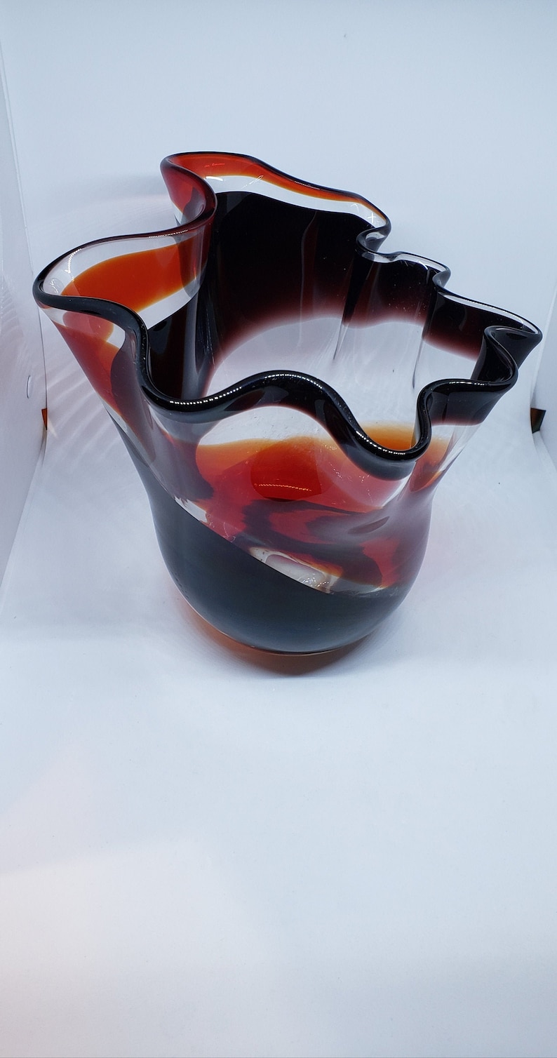 Vintage Ribbon Glass Vase - Etsy