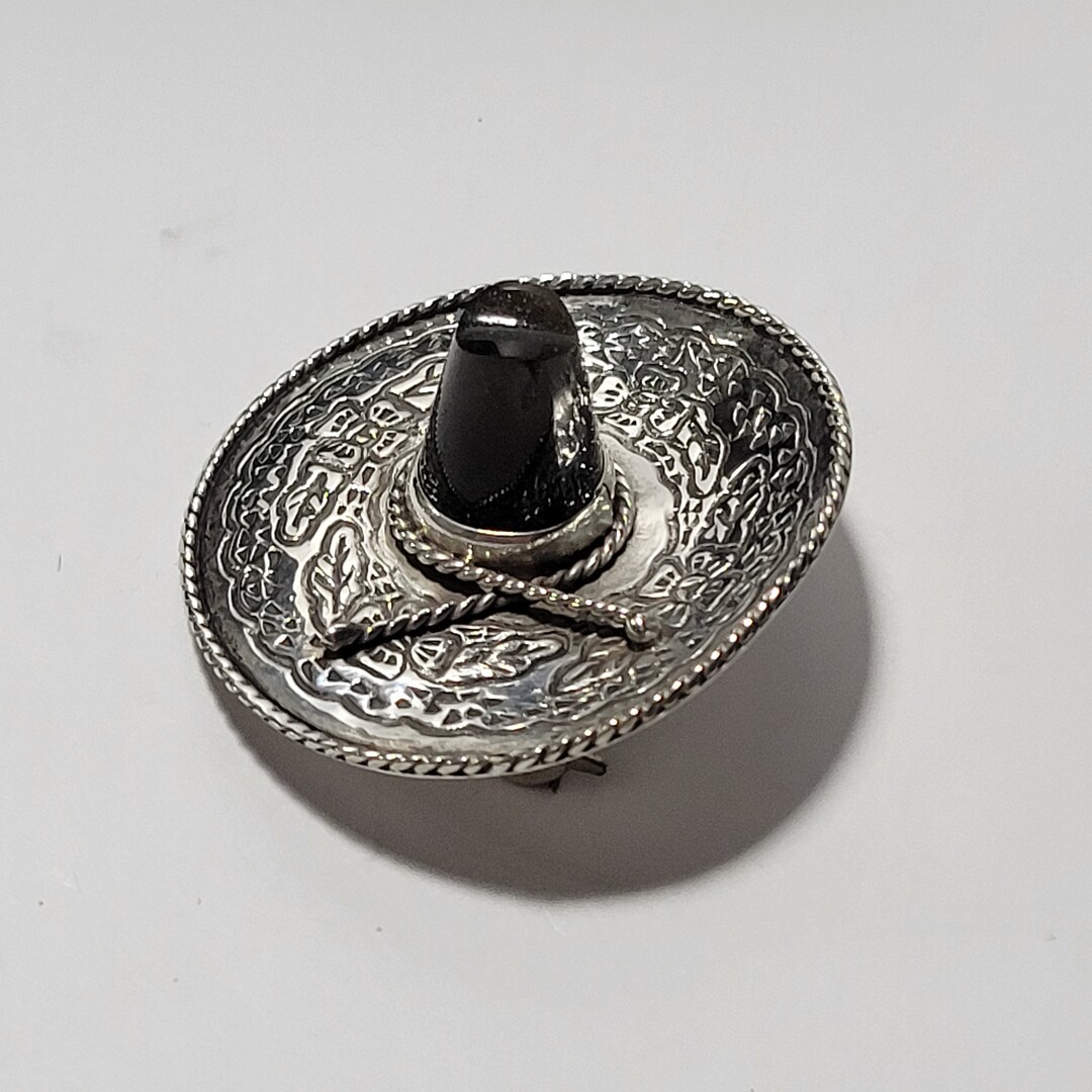 Vintage 50s/60s Sombrero Sterling and Onyx Pin Artisan Signed "je Hecho ...