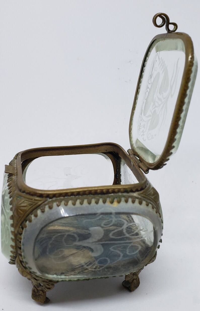 Victorian Jewelry Casket with Beautifully Etched Beveled Glass | Etsy