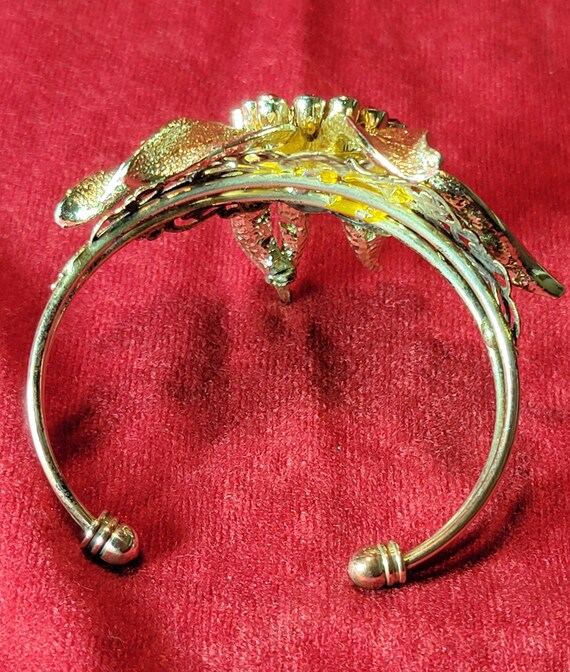 1960s Repurposed Floral Cuff Bracelet Pink Rhinestone… - Gem