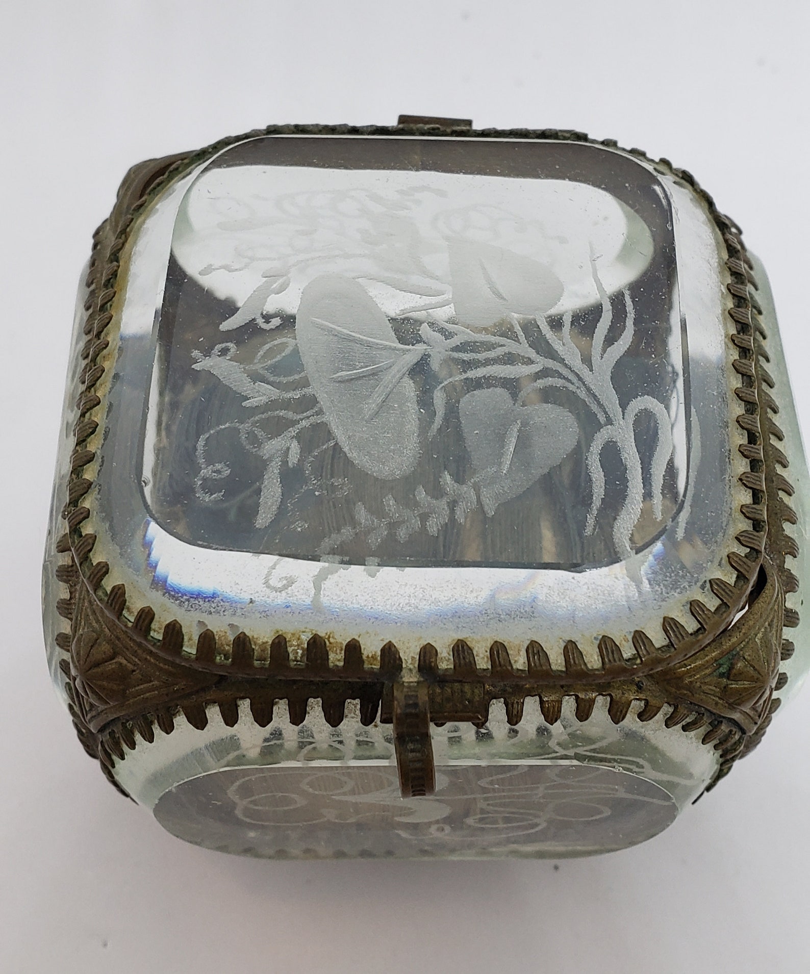 Victorian Jewelry Casket with Beautifully Etched Beveled Glass | Etsy