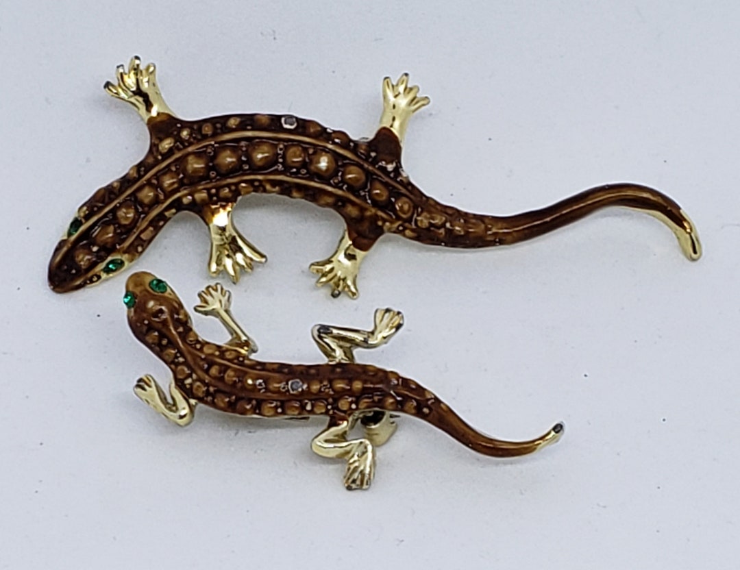 Fab! Vintage Pair of Lizard Pins Realistic Enameled - Etsy