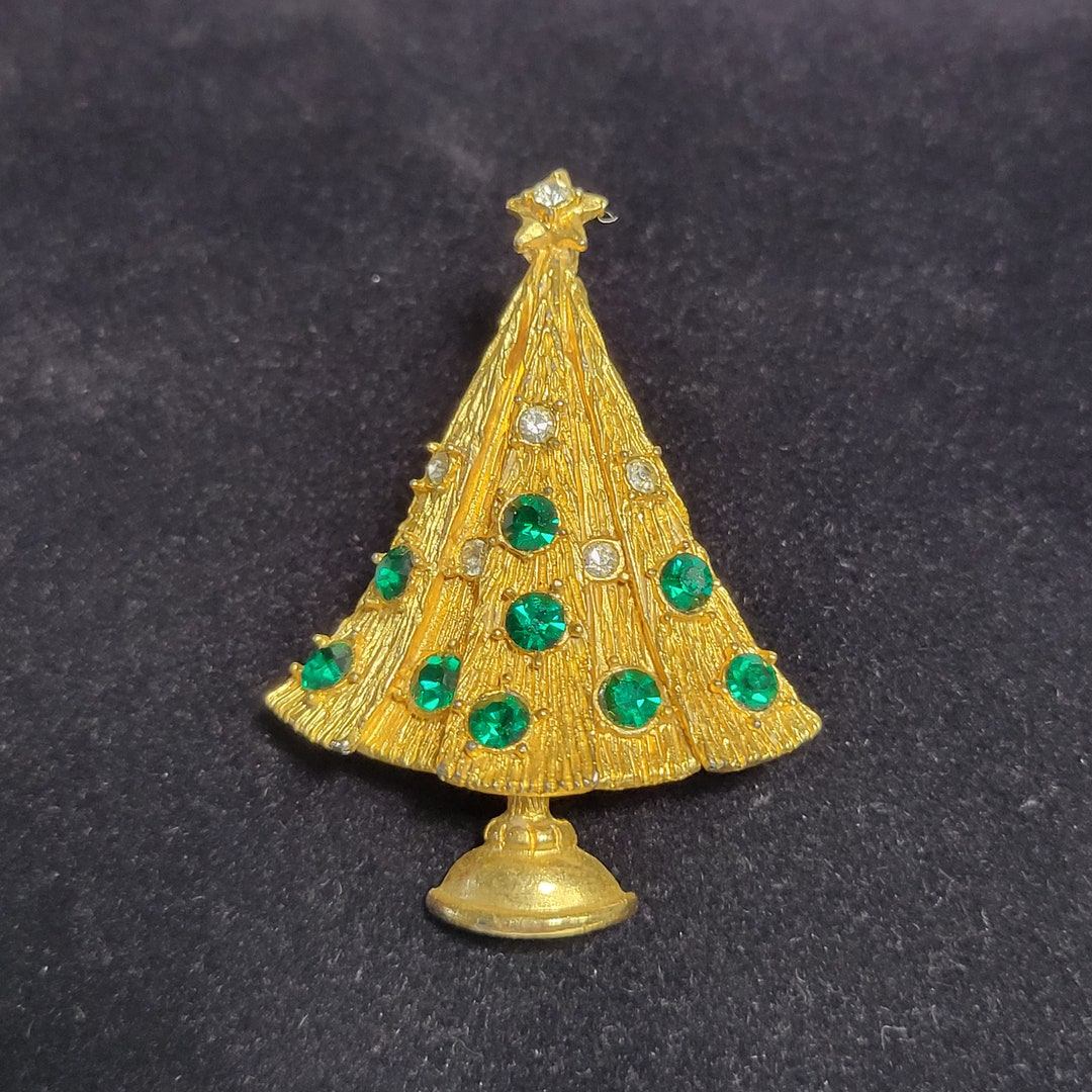 Vintage Golden Christmas Tree Pin - Etsy
