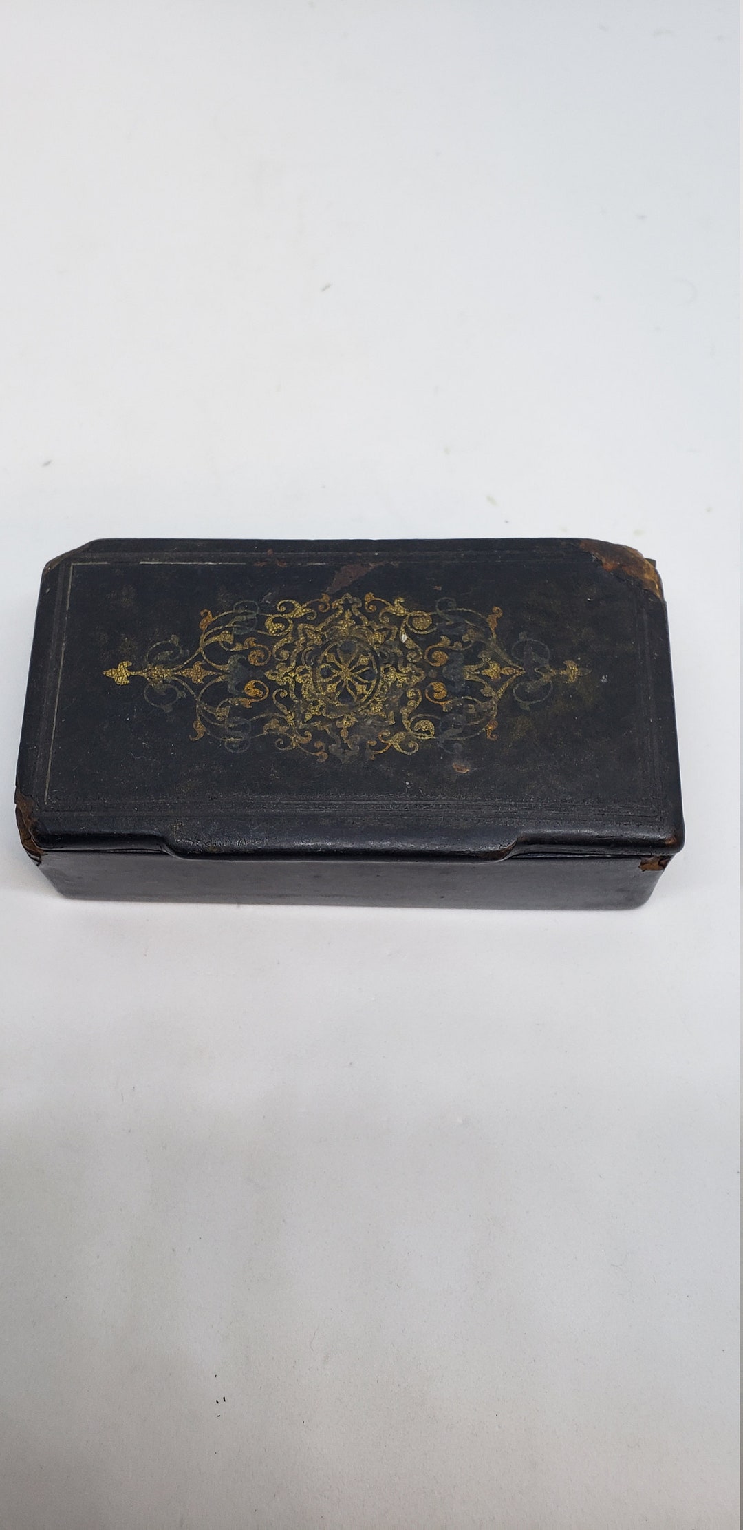 RARE Antique Early 1800s Black Enameled Box With Original - Etsy