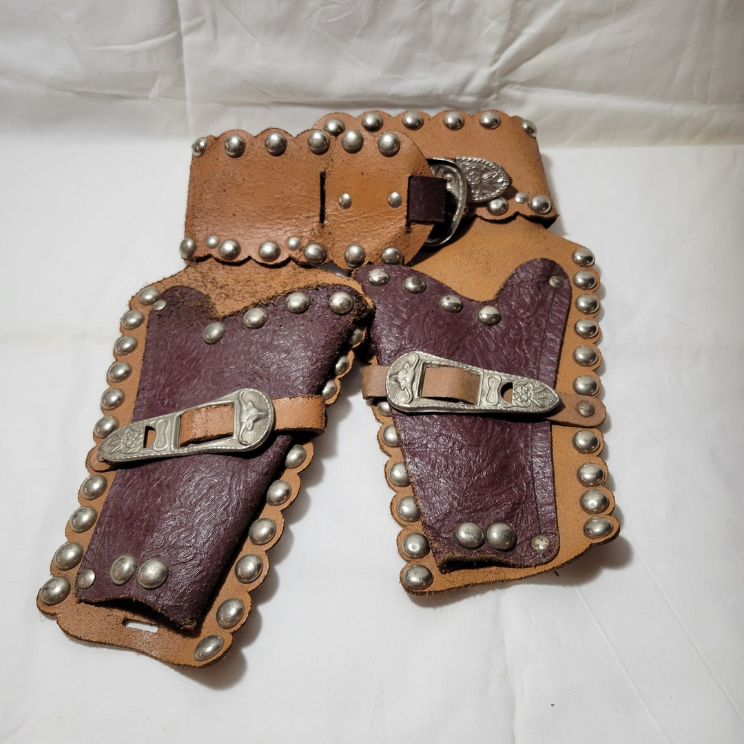 40s/50s RARE! "kids Pretend Play" Leather Toy Gun Holster With Metal ...