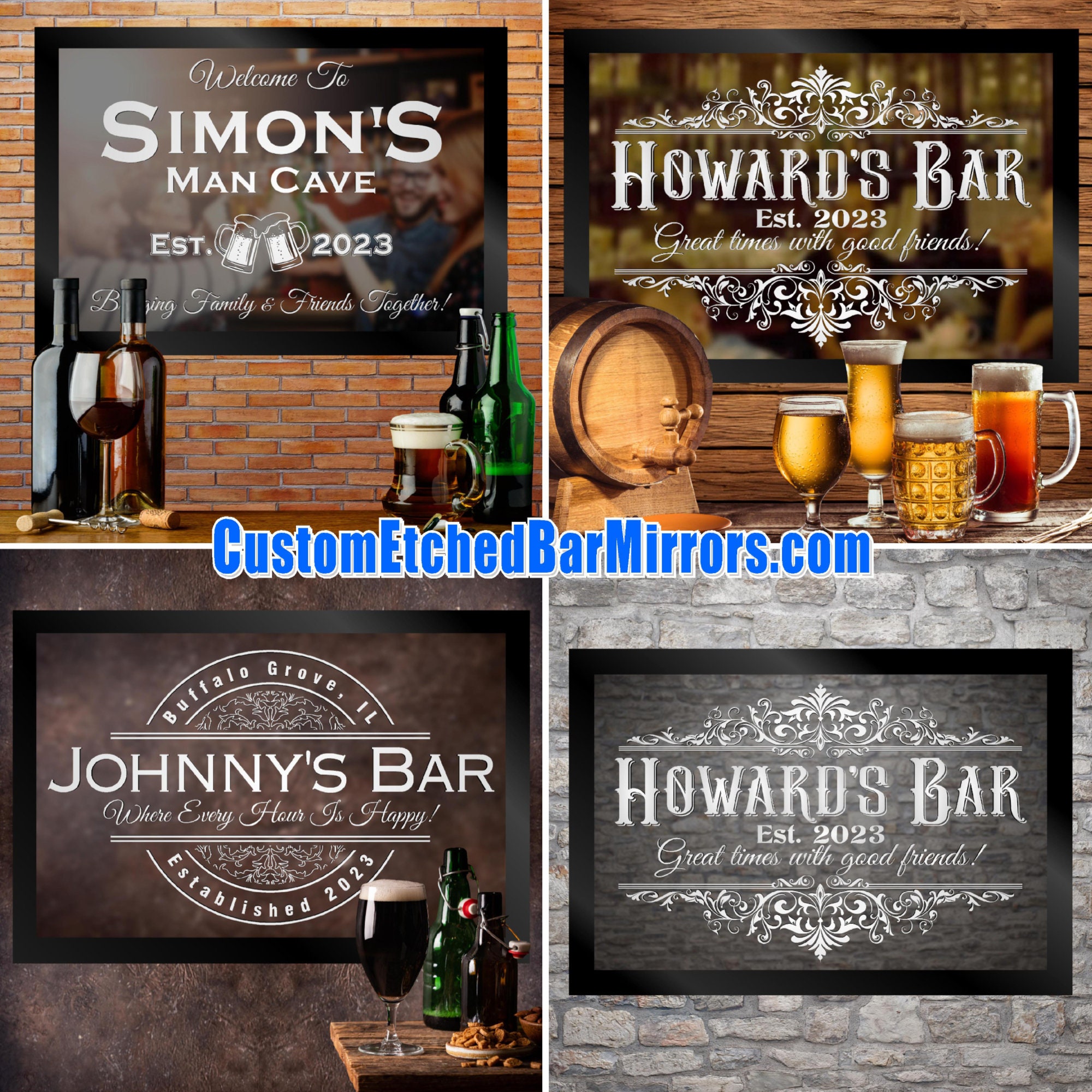 CUSTOM BAR MIRROR Sign • Home Bar, Basement Bar, Man Cave • Real Mirror ...