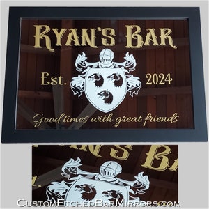 GOLD LETTERS MIRROR Bar Sign With Coat of Arms • Fully Customized ...