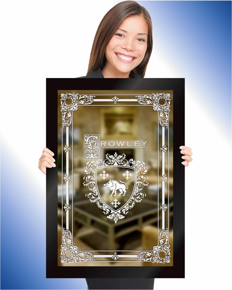 FAMILY CREST MIRROR | Coat of Arms Gift | Customized Engraved Celtic ...