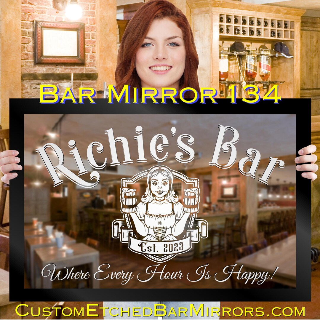BAR MIRROR SIGN | Waitress Holding Beers Oktoberfest Beerfest Design ...