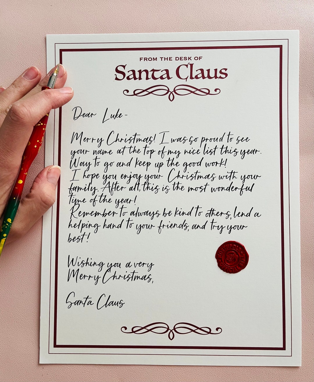 Custom Handwritten Santa Letter, Santa Letterhead, Calliraphy Santa ...