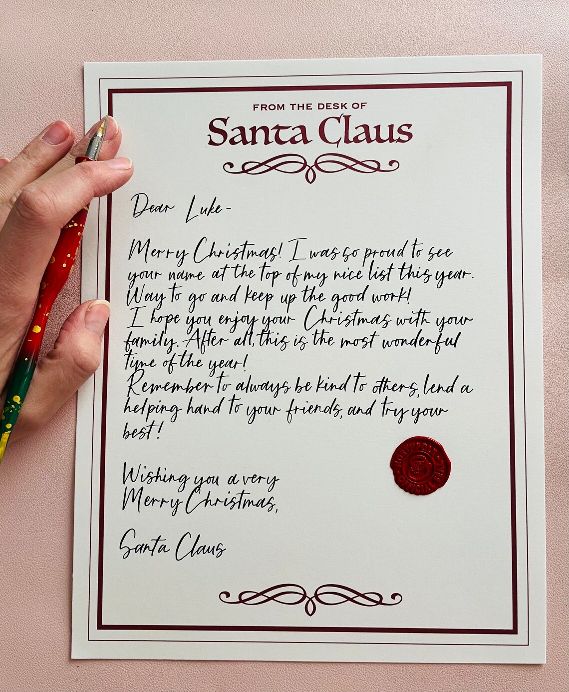 Custom Handwritten Santa Letter, Santa Letterhead, Calliraphy Santa ...