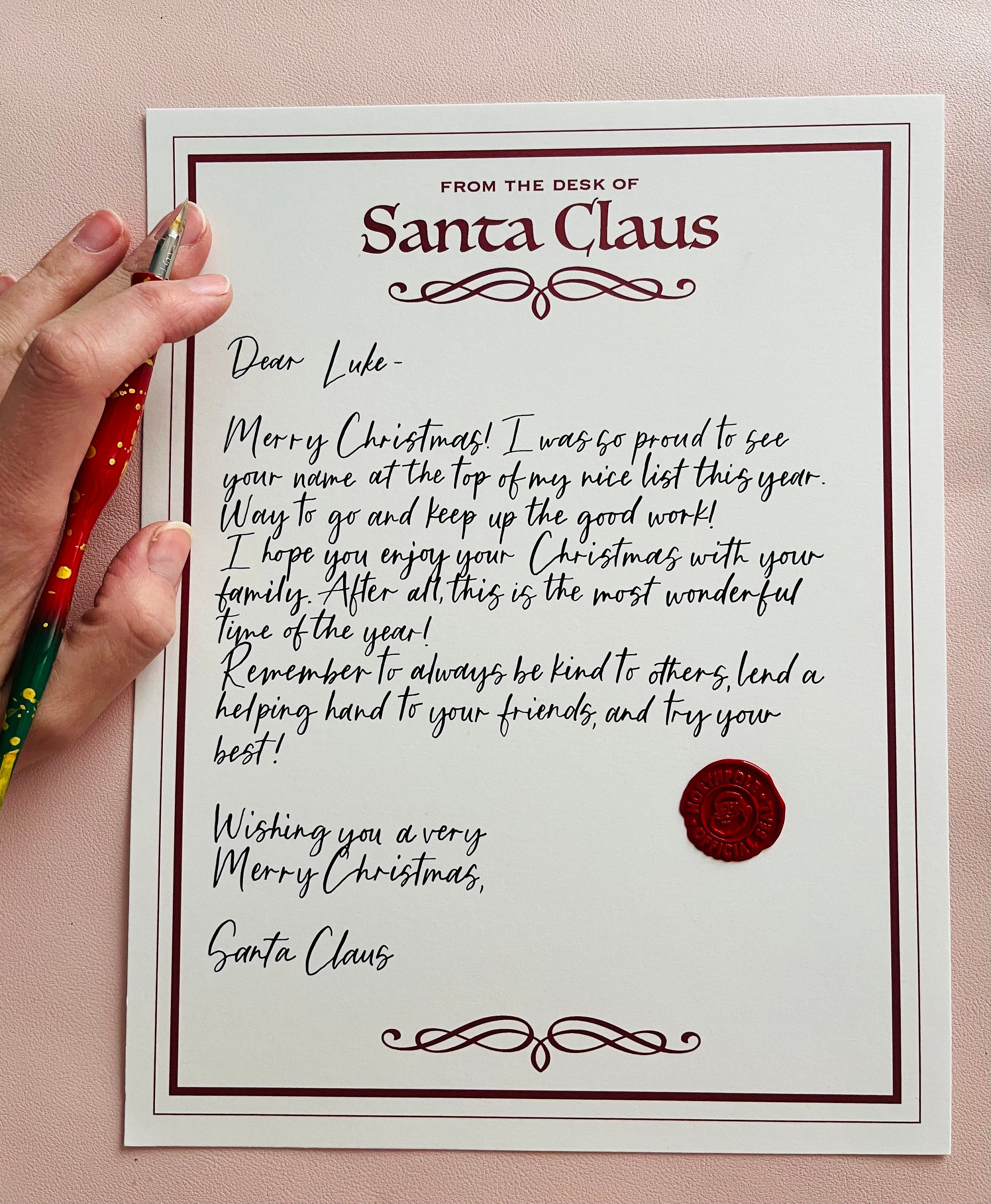 Custom Handwritten Santa Letter, Santa Letterhead, Calliraphy Santa ...