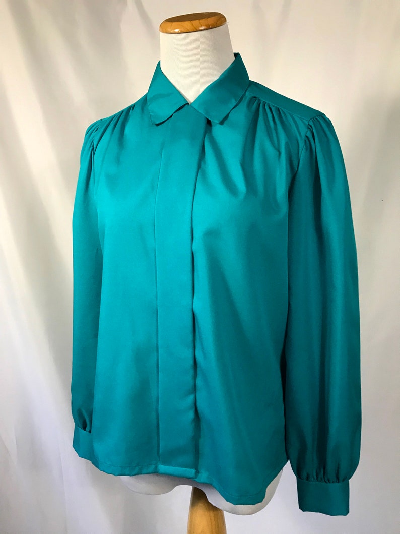 80's Teal Poet Blouse / Teal Long Sleeve Blouse / Hidden - Etsy